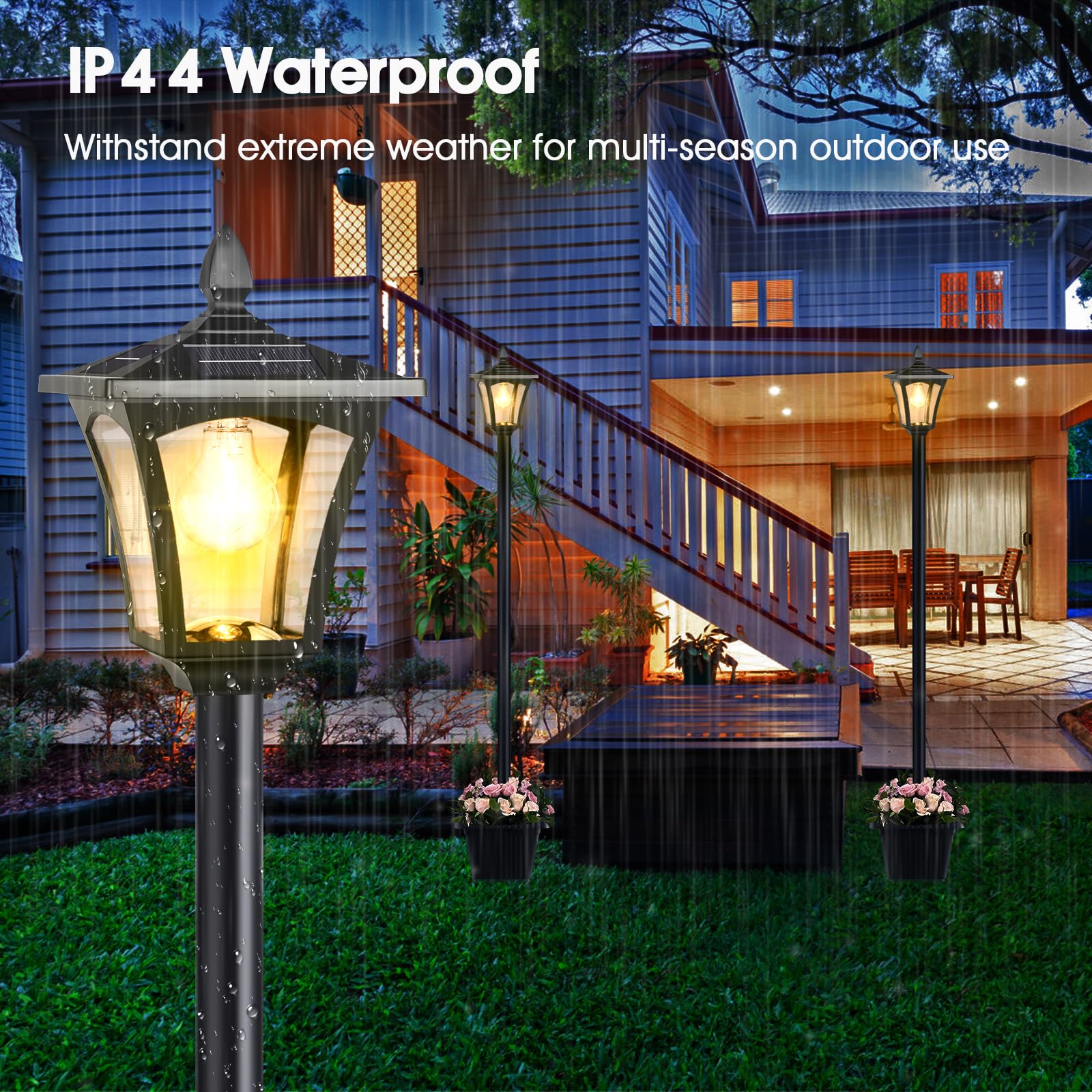 Mancra 65" Solar Lamp Post Light with Planter, Glass 60 Lumens Solar Garden Lights Outdoor Waterproof Solar Pole Lights Patio Decor, Warm White