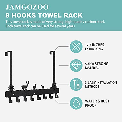 Over The Door Hooks Hanger 17.7" 8 Hooks, Door Mount Towel Rack Towel Hooks for Bedroom Kitchen Pool Beach Towels Bathrobe Wall Mount Hang on The Door Cabinet Cupboard Metal Sandblasted (Black)