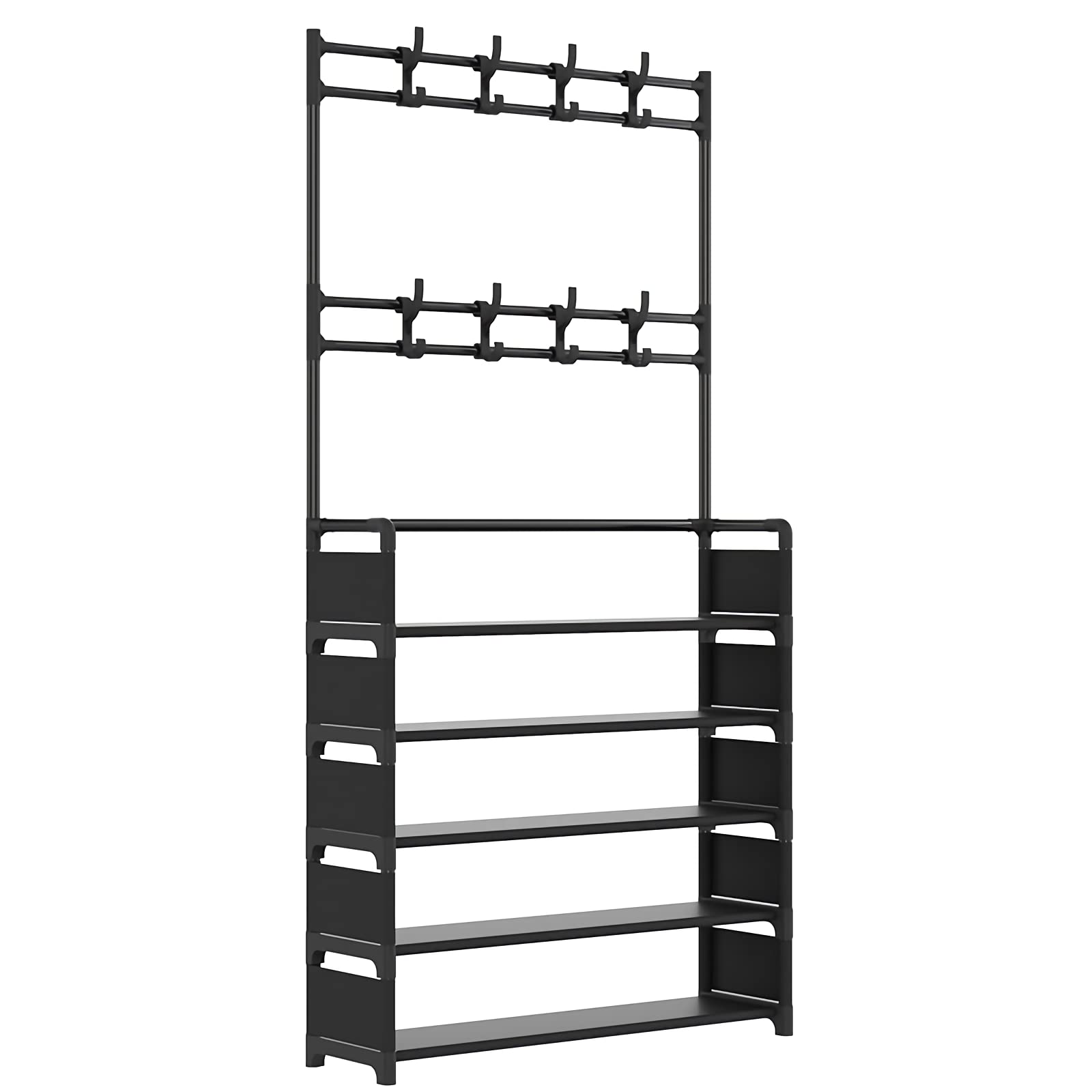 AriceHou 5-Tier Coat and Shoe Rack,Entryway Coat Rack Hallway Bench Storage Organizer with 8 Hooks and Side cloth for Living Room,Bedroom,Office Hall Trees