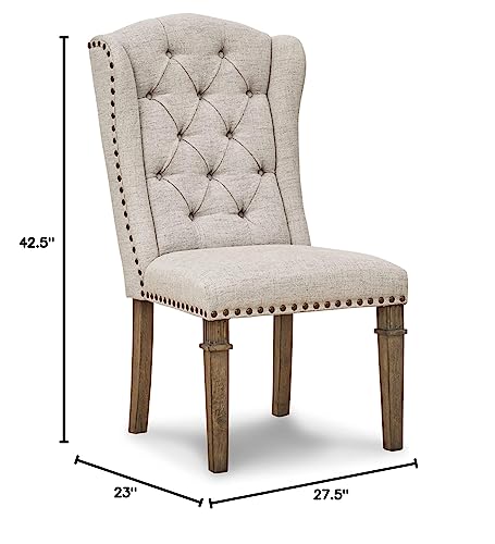 Signature Design by Ashley Markenburg 20" Retro Tufted Upholstered Dining Side Chair with Nailheads, Set of 2, Beige & Dark Brown
