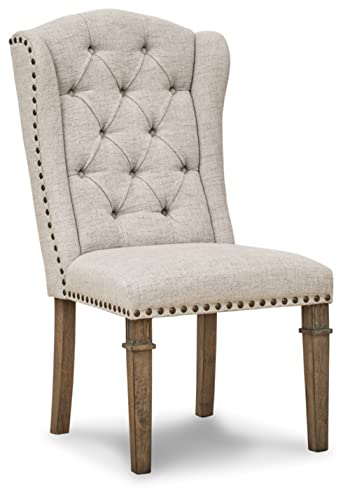 Signature Design by Ashley Markenburg 20" Retro Tufted Upholstered Dining Side Chair with Nailheads, Set of 2, Beige & Dark Brown