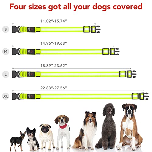 VIZPET LED Dog Collar USB Rechargeable 100% Waterproof Adjustable Light Up Dog Collar Super Bright Safety Light Glowing Collars for Dogs (Green, Medium)