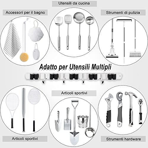 3 Racks and 4 Hooks Broom and Mop Holder Wall Mounted Garage Organizer Storage Tool Racks Stainless Steel Heavy Duty Hooks Self Adhesive Solid Non-slip Wall Hangers for Home Kitchen Garden Laundry