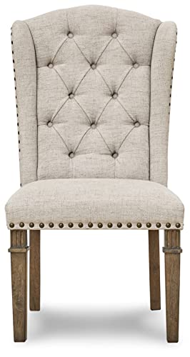 Signature Design by Ashley Markenburg 20" Retro Tufted Upholstered Dining Side Chair with Nailheads, Set of 2, Beige & Dark Brown