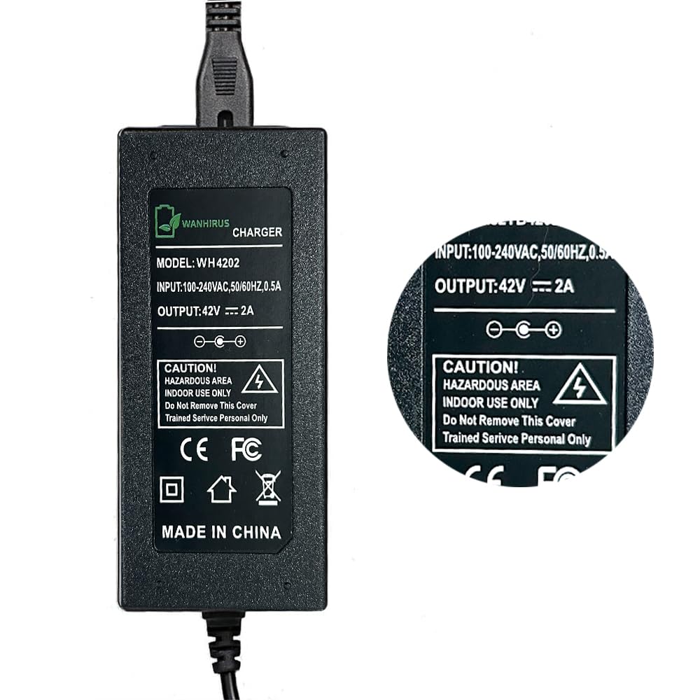 42V 2A Battery Charger for 36V Scooter Lithium Battery, Power Supply Adaptor with 8mm 3 Prong Connector