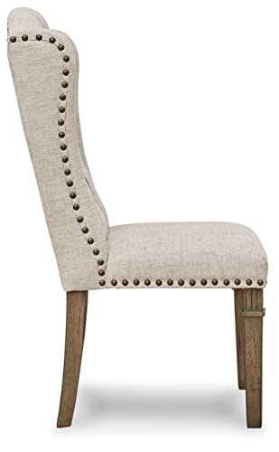 Signature Design by Ashley Markenburg 20" Retro Tufted Upholstered Dining Side Chair with Nailheads, Set of 2, Beige & Dark Brown