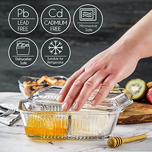 Crystalia Divided Glass Food Storage Containers with Lid, 2 Compartment Glass Meal Prep Containers for Butter and Honey, Lunch, Snacks, Leftovers, Divided Storage Glassware, 13.7 oz