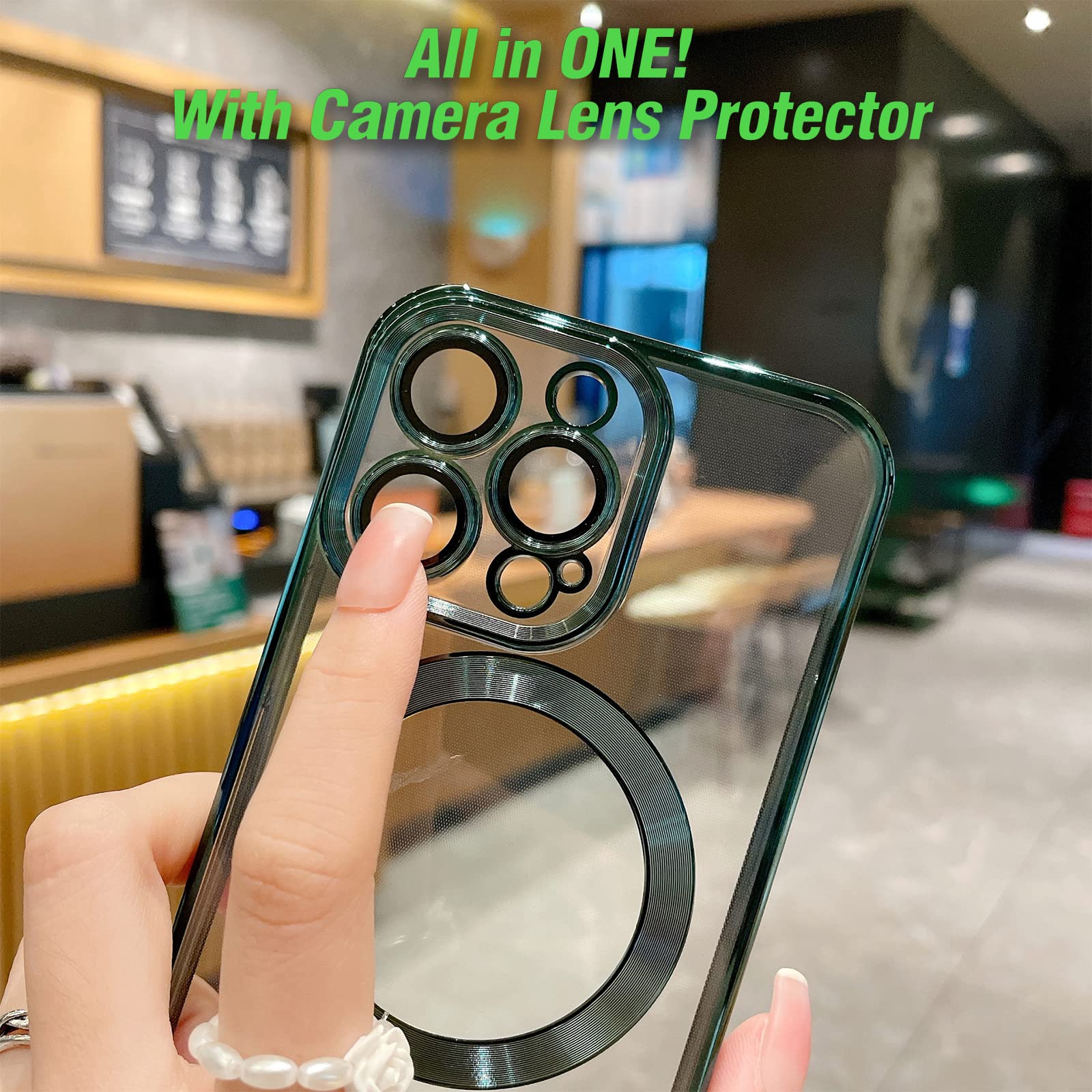 aowner Magnetic Clear Case for iPhone 13 Pro Max Case with Camera Lens Protector, Compatible with MagSafe, Non-Yellowing Slim Fit Shockproof Shining for Women Girls Protective Phone Cover 6.7", Blue