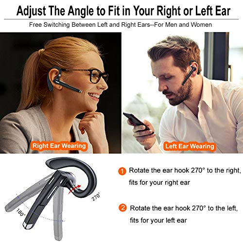 Wireless Headset Business Earpiece 30Hrs Playtime with 450mAh Charging Case Built-in Mic Noise Cancelling Headphone 5.0 Handsfree Sports Earphone for Android iOS Driving Trucker Driver Business Office
