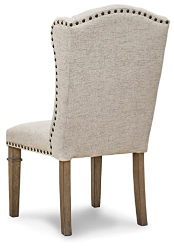 Signature Design by Ashley Markenburg 20" Retro Tufted Upholstered Dining Side Chair with Nailheads, Set of 2, Beige & Dark Brown
