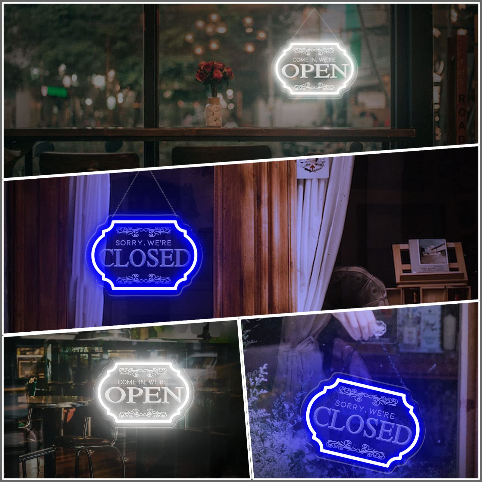 MinIeoh Open Closed LED Neon Sign, 3D Engraved Light Up Wall Door Window Decor Sign, 2PCS/SET, For Business Coffee Beer Salon Studio Bar Restaurants Hotel Office