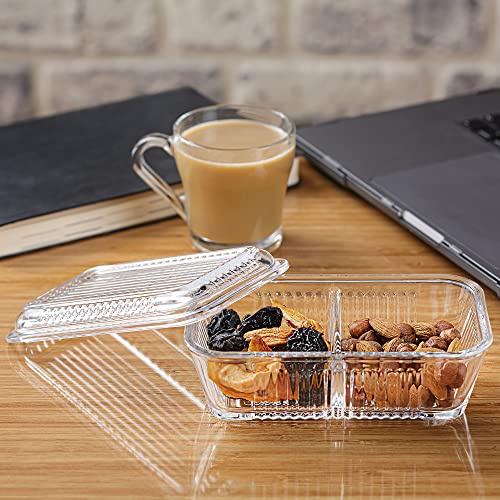 Crystalia Divided Glass Food Storage Containers with Lid, 2 Compartment Glass Meal Prep Containers for Butter and Honey, Lunch, Snacks, Leftovers, Divided Storage Glassware, 13.7 oz