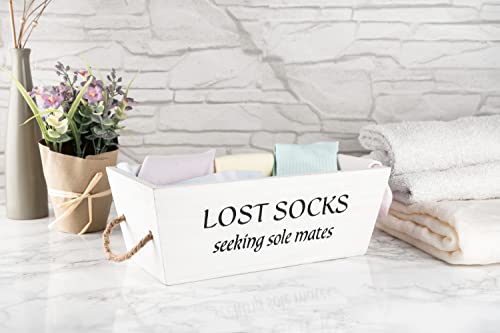 Lost Socks Basket for Laundry Room β White Laundry Basket, Wooden Farmhouse Laundry Hamper, Sock Bin, Laundry Room Storage Baskets for Shelves, Sock Basket from UpTrend Design