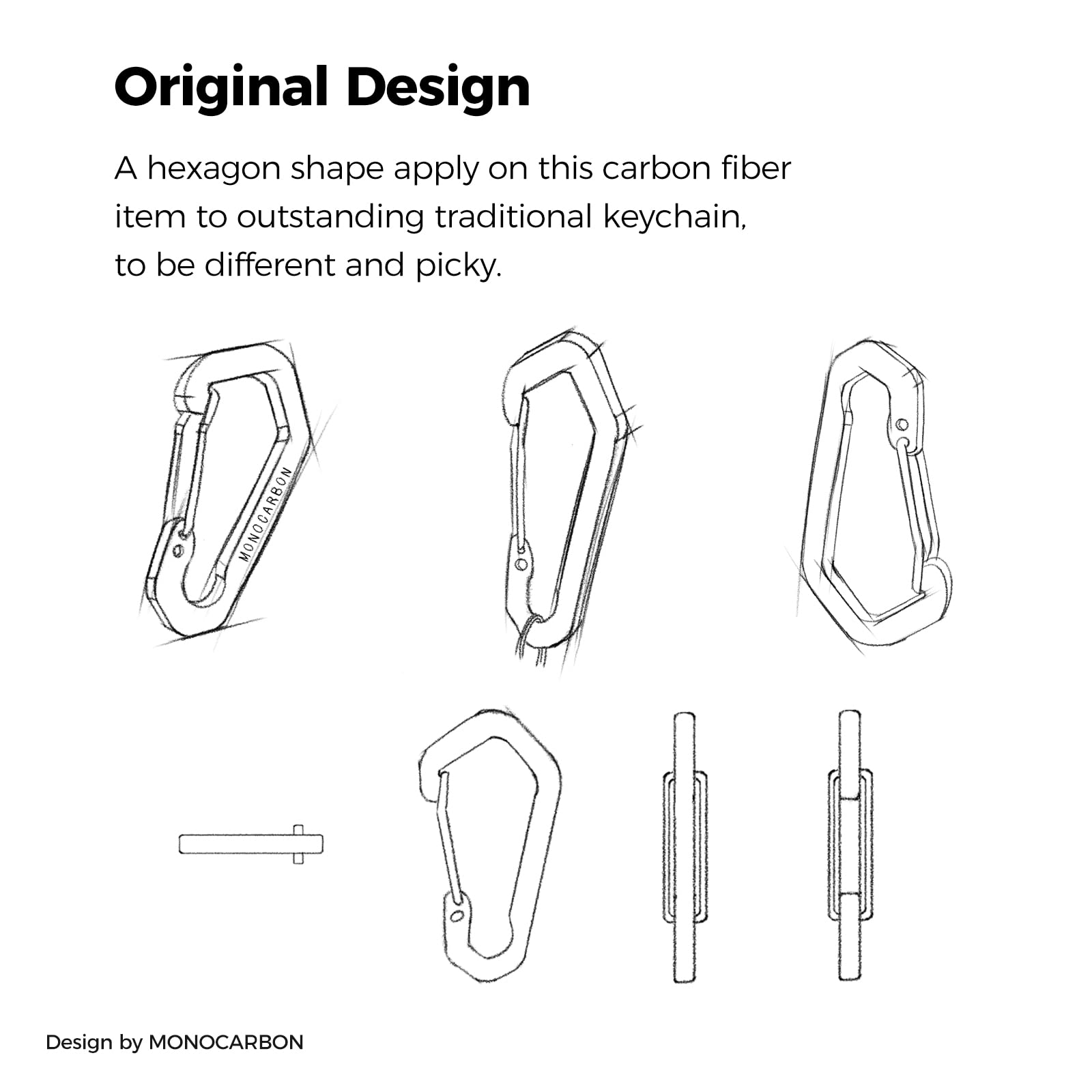 MONOCARBON Keychain Clip Carbon Fiber Surface, Small Carabiner Keychain Hooks, Auto Locking Key Clip, Durable and Cool for EDC. (Twill Carbon)