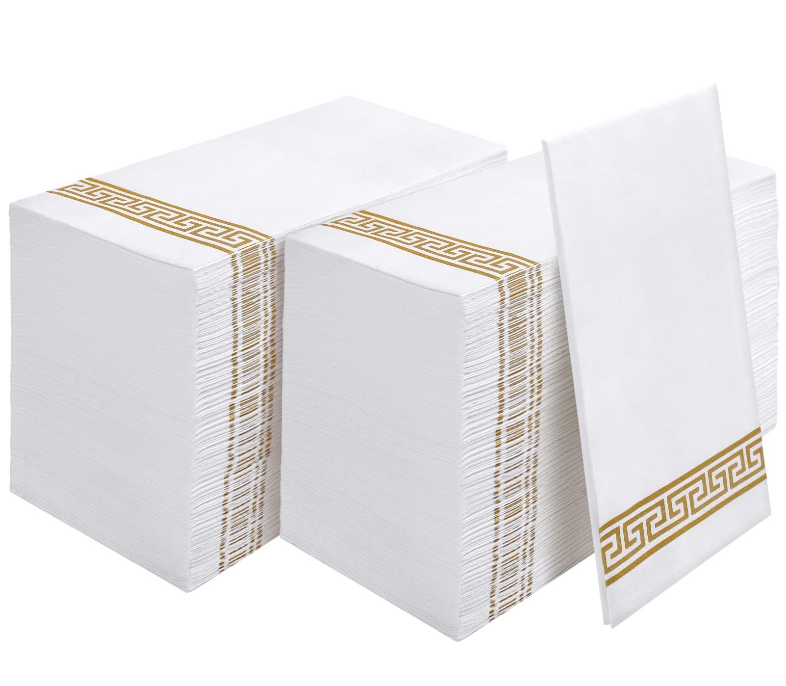 250 Pcs Paper Napkins Disposable, 3-Ply Guest Paper Hand Towels for Bathroom, Soft and Absorbent Christmas Dinner Napkins Thansgiving Party White and Gold Napkins for Kitchen, Weddings or Events