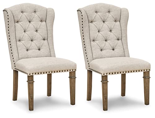 Signature Design by Ashley Markenburg 20" Retro Tufted Upholstered Dining Side Chair with Nailheads, Set of 2, Beige & Dark Brown