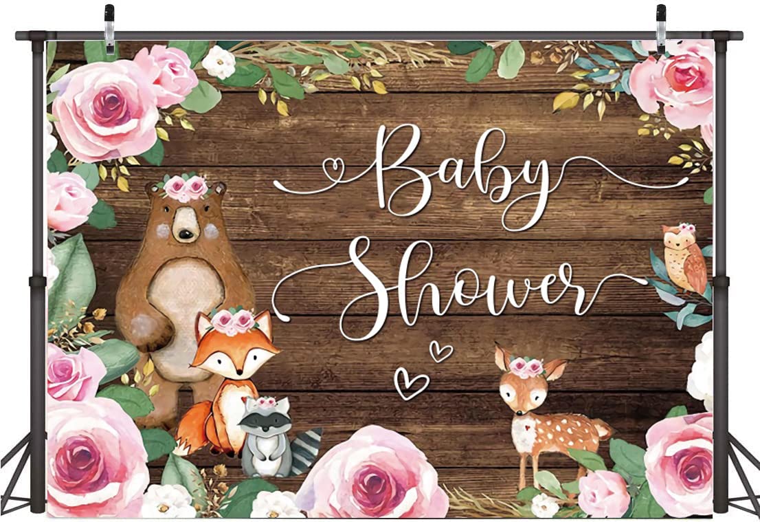 Leowefowa 7x5ft Baby Shower Backdrop Jungle Animal Pink Rose Leaf Leaf Photography Background Newborn Birthday Party Banner Photo Booth Studio Shoot Props