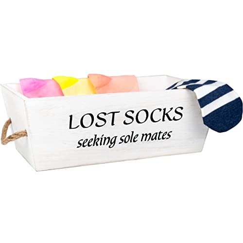 Lost Socks Basket for Laundry Room β White Laundry Basket, Wooden Farmhouse Laundry Hamper, Sock Bin, Laundry Room Storage Baskets for Shelves, Sock Basket from UpTrend Design
