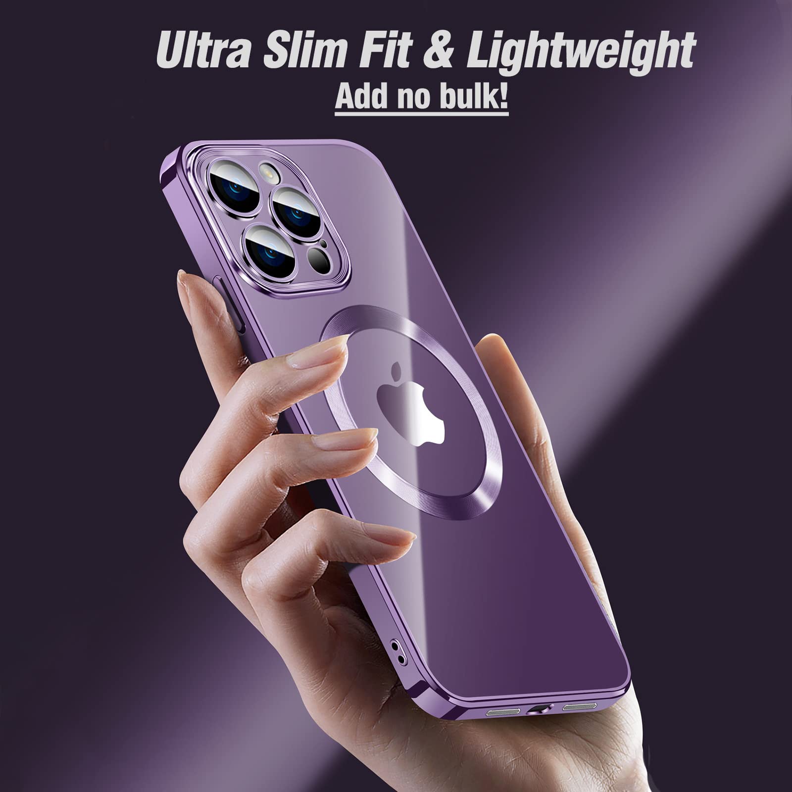 aowner Magnetic Clear Case for iPhone 13 Pro Max Case with Camera Lens Protector, Compatible with MagSafe, Non-Yellowing Slim Fit Shockproof Shining for Women Girls Protective Phone Cover 6.7", Blue