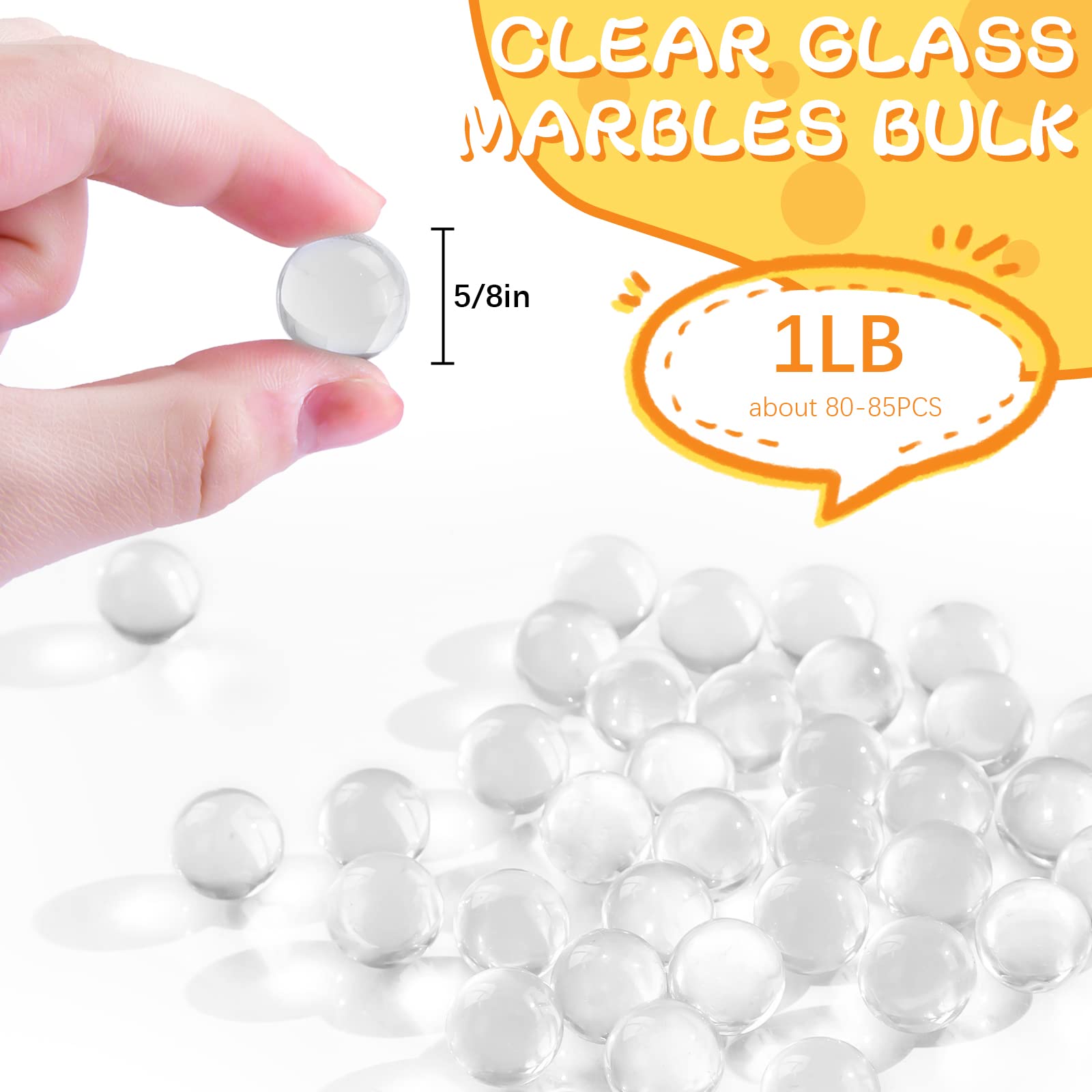 FUTUREPLUSX Clear Glass Marbles, 1LB Round Marble Beads Transparent Vase Fillers Decorative Glass Gem Pebbles for Decoration Collectibles Marble Games