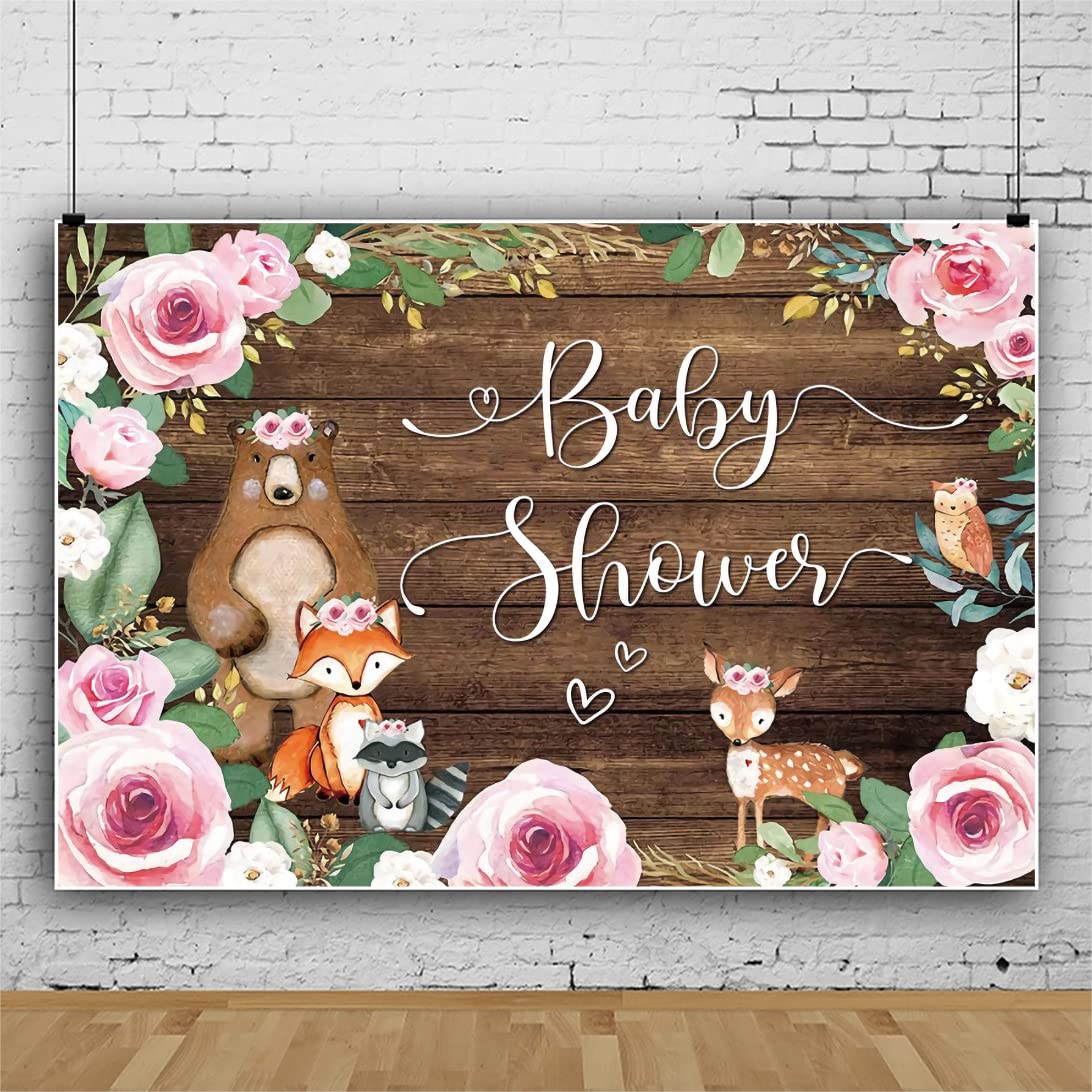 Leowefowa 7x5ft Baby Shower Backdrop Jungle Animal Pink Rose Leaf Leaf Photography Background Newborn Birthday Party Banner Photo Booth Studio Shoot Props