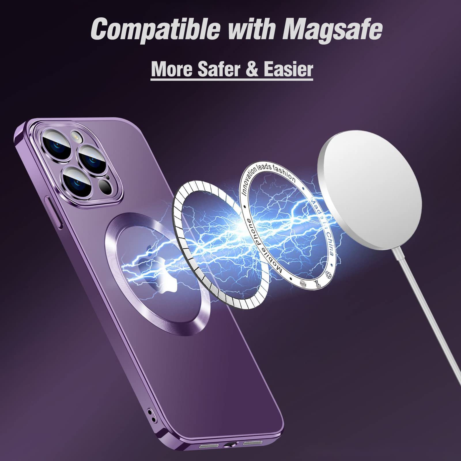 aowner Magnetic Clear Case for iPhone 13 Pro Max Case with Camera Lens Protector, Compatible with MagSafe, Non-Yellowing Slim Fit Shockproof Shining for Women Girls Protective Phone Cover 6.7", Blue