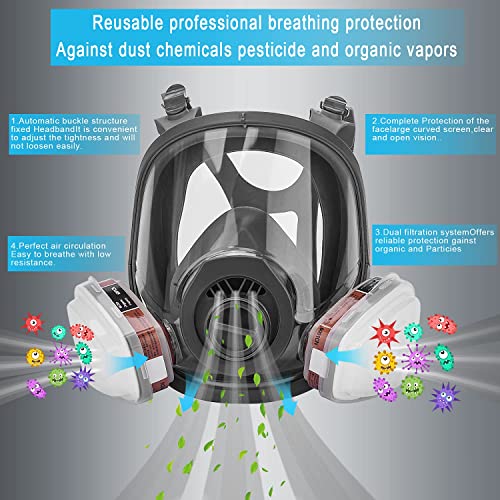FNWD Reusable Full Face Mask with Activated Carbon Air Filter, Protect Against Gas,Paint,Dust,Chemicals and Other Work Protection(for 6800)