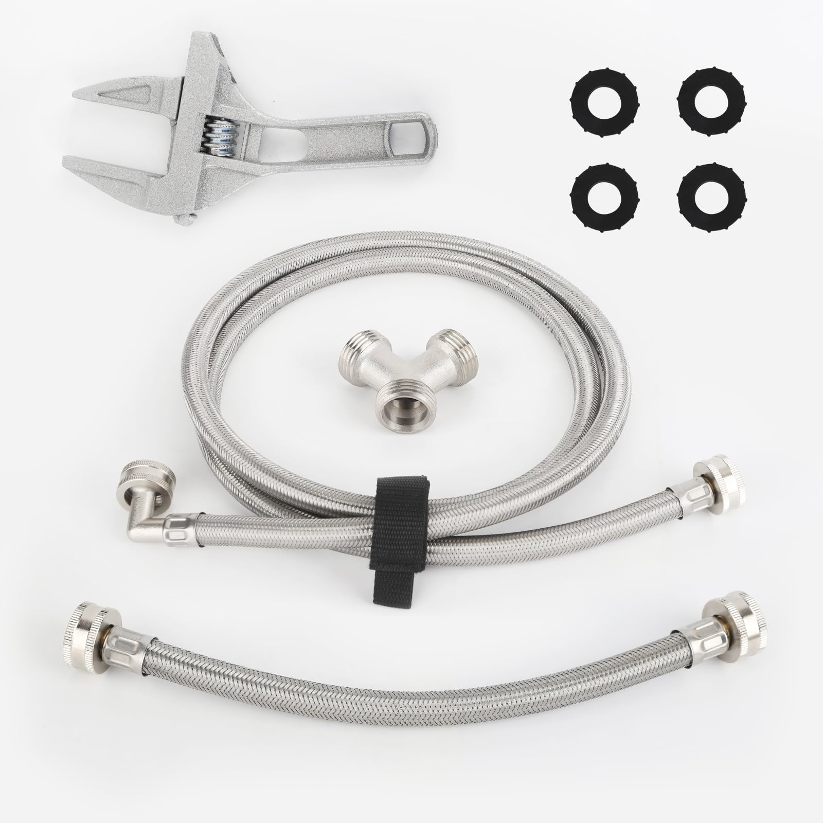 Goseoil Steam Dryer Hose Kit 6 Feet Braided Stainless Steel Hoses With 90 Degree Elbow, 3/4 Inch Fht Fill Hose Steam Dryer Installation Kit