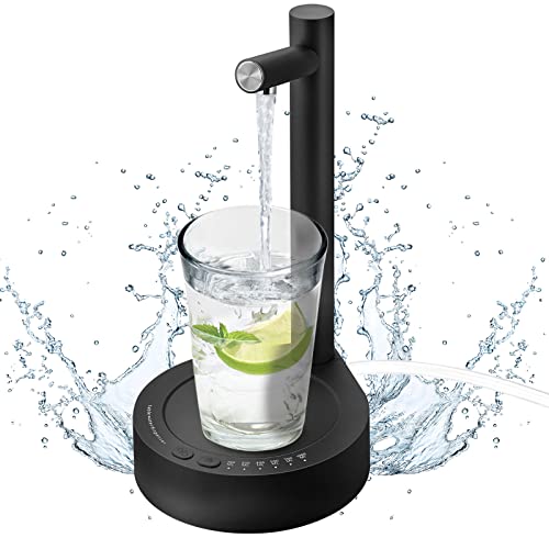 AUAUY Desktop Water Bottle Dispenser, Smart 6 Levels Table Top Water Dispensers for 5 Gallon & Universal Bottles, USB Portable Charging Automatic Water Jug Dispenser for Home,Office,Outdoor(Black)