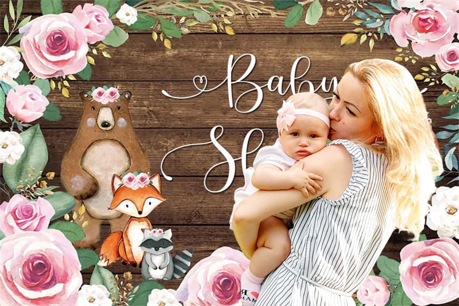 Leowefowa 7x5ft Baby Shower Backdrop Jungle Animal Pink Rose Leaf Leaf Photography Background Newborn Birthday Party Banner Photo Booth Studio Shoot Props