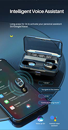 TWS Wireless Earbuds Bluetooth 5.1 Headphones Build in Mic HD Large Display Charging Box IPX7 Waterproof Voice Assistant Automatic Pairing USB Type-C Low Latency for Android iOS Windows Mac (Black)