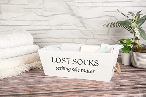 Lost Socks Basket for Laundry Room β White Laundry Basket, Wooden Farmhouse Laundry Hamper, Sock Bin, Laundry Room Storage Baskets for Shelves, Sock Basket from UpTrend Design