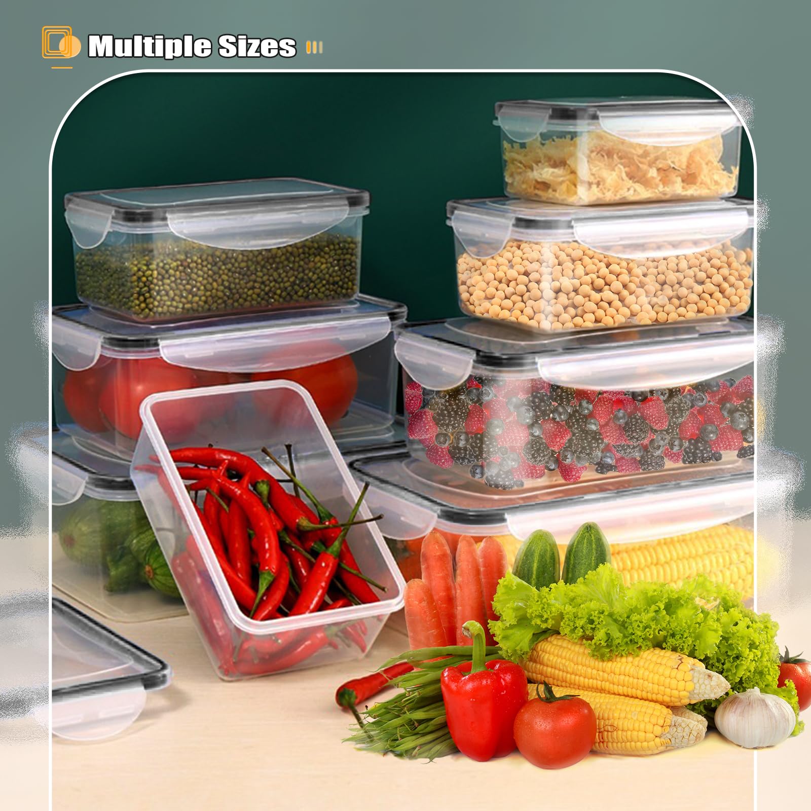 CHANCETSUI 40 Piece Food Storage Containers with Lids for Lunch, Airtight Leak-Proof Plastic Food Containers for Pantry & Kitchen Storage Organization, Stackable Freezer Containers