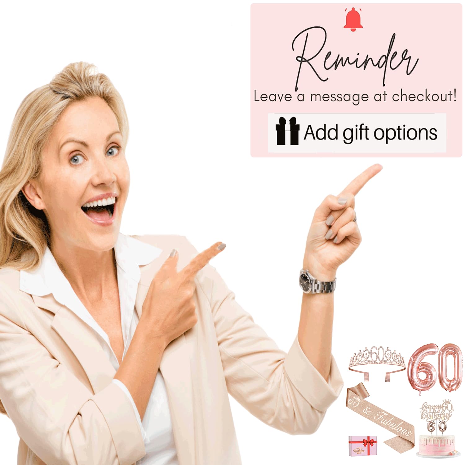 60th Birthday Decorations for Women, Include 60th Birthday Sash and Tiara, Cake Topper and Candles, Number Balloons, 60 Year Old Gifts Women