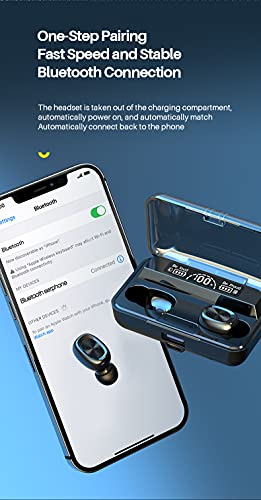 TWS Wireless Earbuds Bluetooth 5.1 Headphones Build in Mic HD Large Display Charging Box IPX7 Waterproof Voice Assistant Automatic Pairing USB Type-C Low Latency for Android iOS Windows Mac (Black)