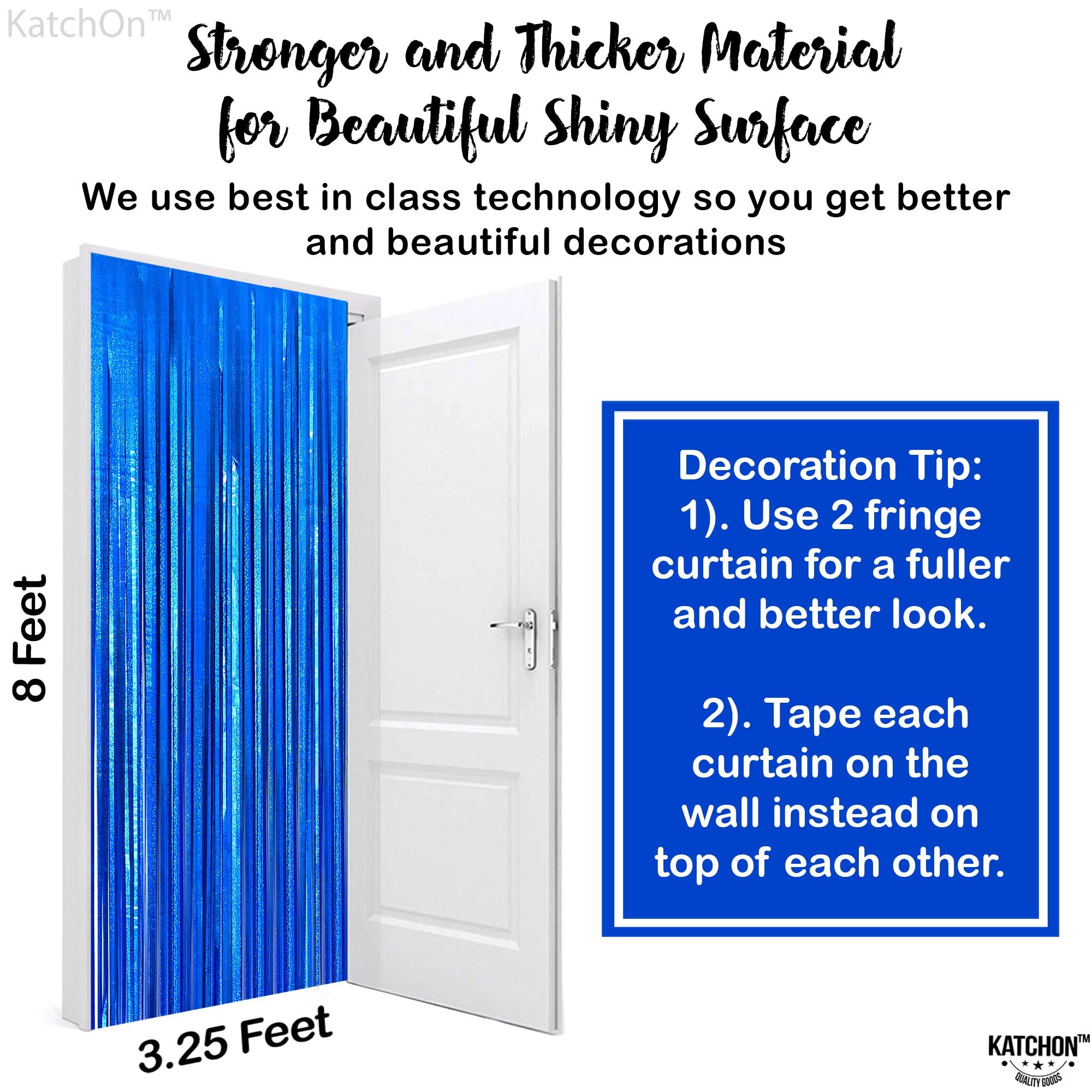 KatchOn, Iridescent Blue Streamers Backdrop - 3.2x8 Feet, Pack of 2 | Graduation Backdrop 2024, Graduation Decorations 2025, Pool Party Decorations | Iridescent Blue Backdrop, Summer Party Decorations