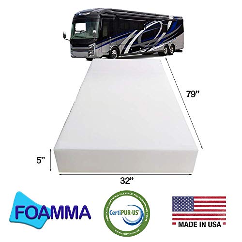 Foamma 5” x 32” x 79” Truck, Camper, RV High-Density Bunk Mattress Foam Replacement, Made in USA, Comfortable, Travel Trailer, CertiPUR-US Certified, Cover Not Included