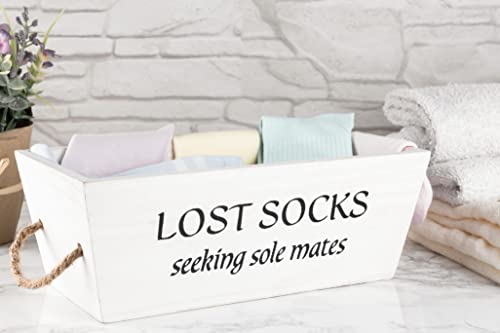 Lost Socks Basket for Laundry Room β White Laundry Basket, Wooden Farmhouse Laundry Hamper, Sock Bin, Laundry Room Storage Baskets for Shelves, Sock Basket from UpTrend Design