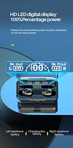 TWS Wireless Earbuds Bluetooth 5.1 Headphones Build in Mic HD Large Display Charging Box IPX7 Waterproof Voice Assistant Automatic Pairing USB Type-C Low Latency for Android iOS Windows Mac (Black)