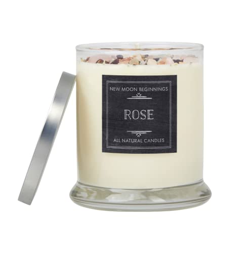 Rose Candle by New Moon Beginnings - Floral Scented Candle - Dried Flower & Crystal Candles - Love Candle - All Natural Soy Candle