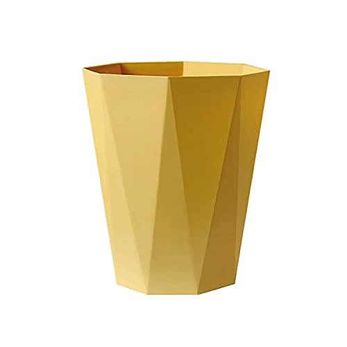 Qinlee Spruce Sleek and Stylish Polygonal Plastic Small Wastebasket Trash Can for Bedroom, Living Room, Home Office, Children's Room Garbage Container Bin(Mustard Yellow,L/9"x11.8")