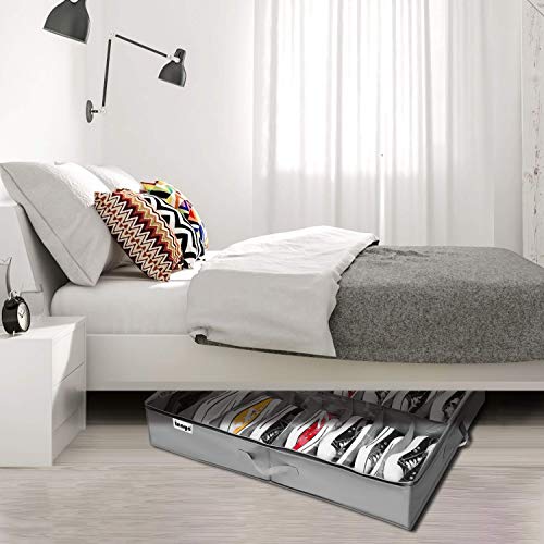 INAYA Under Bed Shoe Storage Organizer Set of 2, Fits 32 Pairs, Underbed Shoe Box Storage Containers Adjustable Dividers w/Bottom Support Velcro, Clear Foldable Shoes Storage w/Reinforced Handles