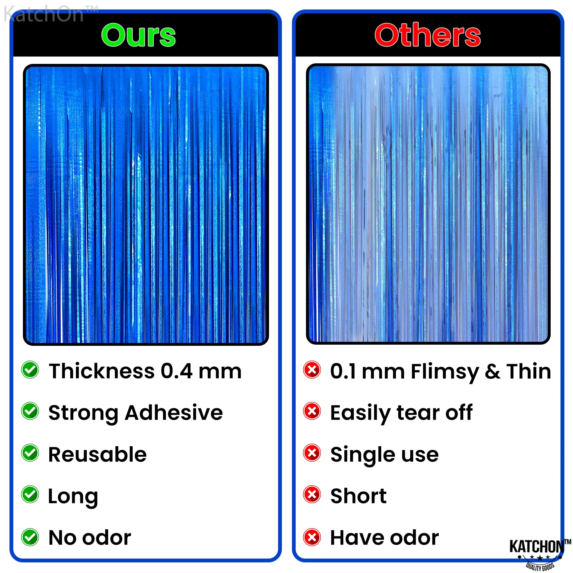 KatchOn, Iridescent Blue Streamers Backdrop - 3.2x8 Feet, Pack of 2 | Graduation Backdrop 2024, Graduation Decorations 2025, Pool Party Decorations | Iridescent Blue Backdrop, Summer Party Decorations