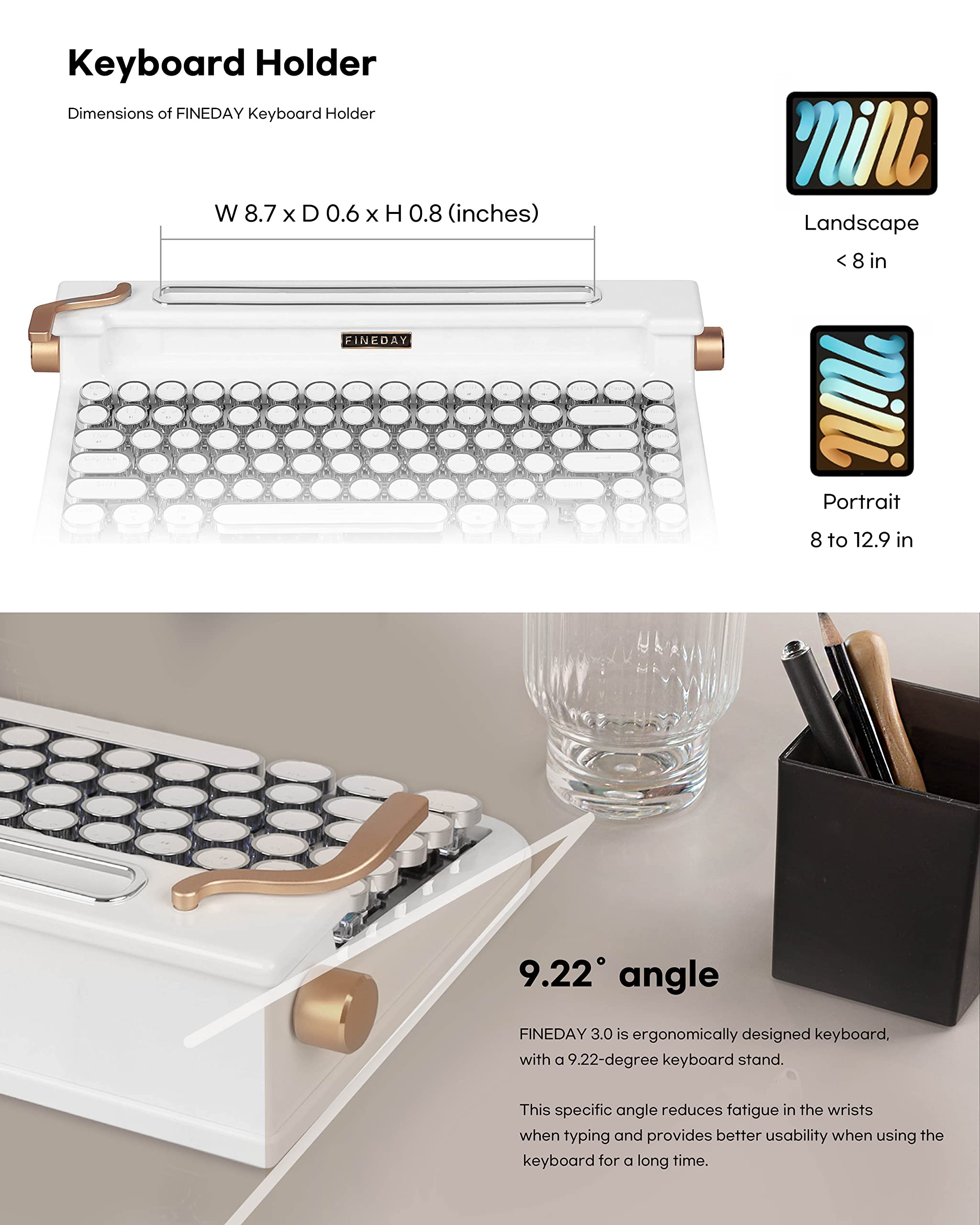 FINEDAY Keyboard 3.0, Blue Switch, Retro Mechanical Keyboard, Typewriter Designed, Bluetooth 5.0 & USB up to 4 Devices, for Desktop PC/Laptop Mac/Phone (83 ABS Keycap - White)
