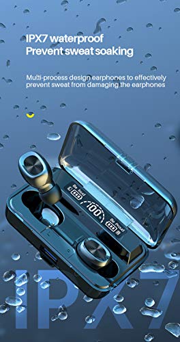 TWS Wireless Earbuds Bluetooth 5.1 Headphones Build in Mic HD Large Display Charging Box IPX7 Waterproof Voice Assistant Automatic Pairing USB Type-C Low Latency for Android iOS Windows Mac (Black)