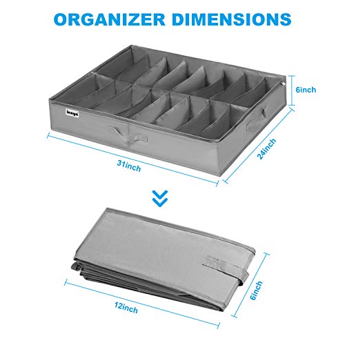 INAYA Under Bed Shoe Storage Organizer Set of 2, Fits 32 Pairs, Underbed Shoe Box Storage Containers Adjustable Dividers w/Bottom Support Velcro, Clear Foldable Shoes Storage w/Reinforced Handles