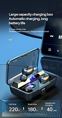 TWS Wireless Earbuds Bluetooth 5.1 Headphones Build in Mic HD Large Display Charging Box IPX7 Waterproof Voice Assistant Automatic Pairing USB Type-C Low Latency for Android iOS Windows Mac (Black)