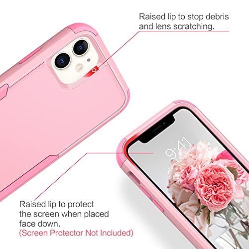 BENTOBEN iPhone 11 Case, Phone Case iPhone 11, Heavy Duty 3 in 1 Full Body Rugged Shockproof Hybrid Hard PC Soft TPU Bumper Drop Protective Girls Women Boy Men Covers for iPhone 11 6.1", Pink Design