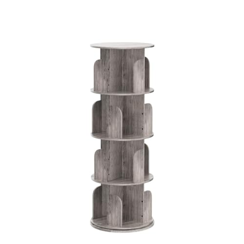 LAZEYARD Rotating Bookshelf, Rotating Bookshelf Tower for Small Space, 360 Display 4 Tier Floor Standing Storage Rack, Wood Narrow Book Shelf for Bedroom, Living Room