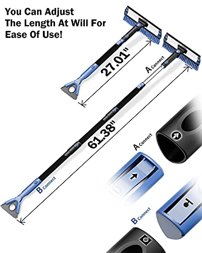 JOYTUTUS 61.3″ Ice Scraper and Long Handle Snow Brush, 270° Pivoting Extendable Snow Scraper Brush for Car Windshield, Telescoping Ice Scraper Foam Grip, Snow Remover for Cars, Trucks, SUV (Xmas Bag)